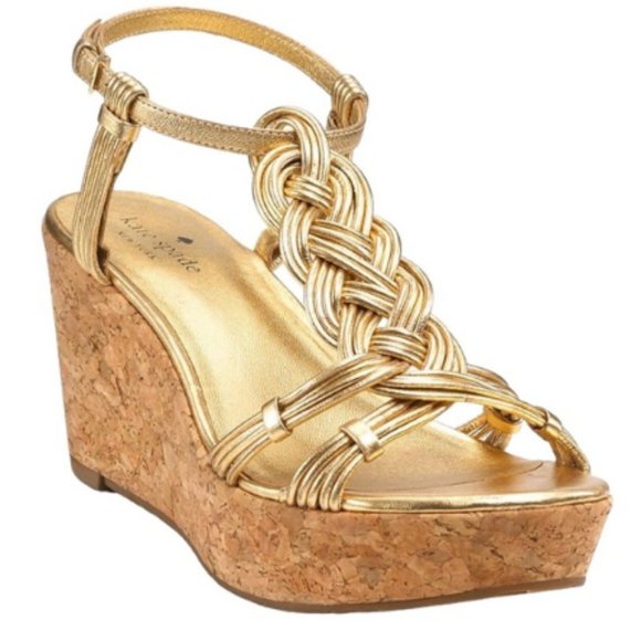 kate spade | Shoes | Kate Spade Becca Metallic Gold Braided Strap Cork Wedges | Poshmark